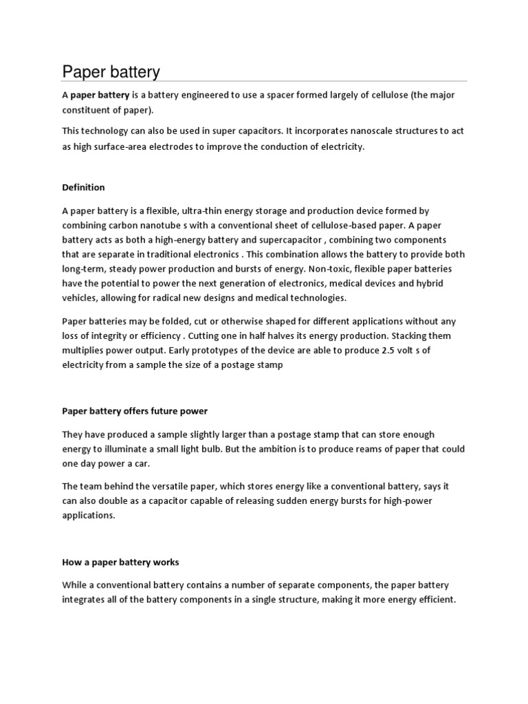 Applications of Paper Batteries | PDF
