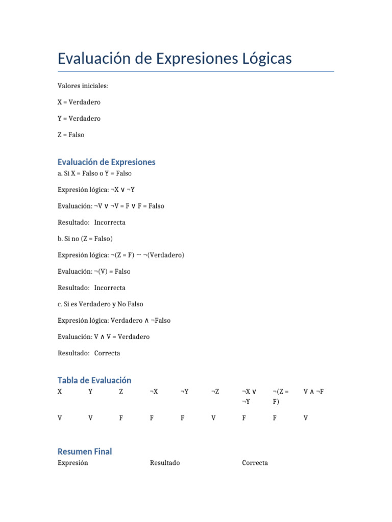 Evaluacion Expresiones Logicas | PDF