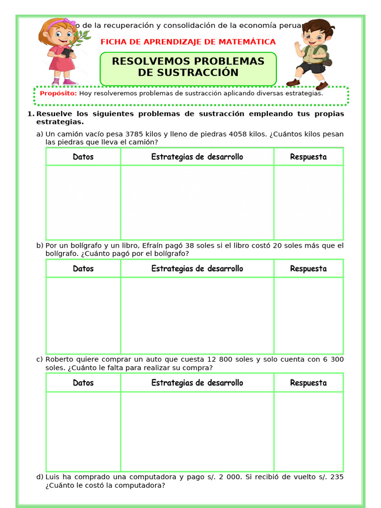 Problemas de Sustracción Matemática | PDF