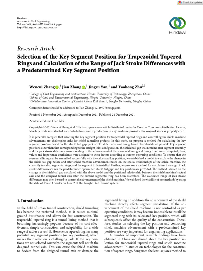 Advances in Civil Engineering - 2021 - Zhang - Selection of The Key ...