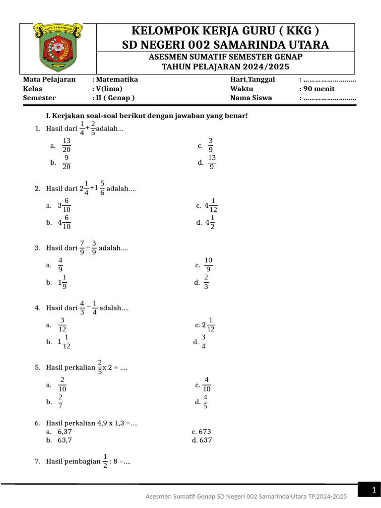 Matematika Kelas 5 2025 SMT 2 | PDF