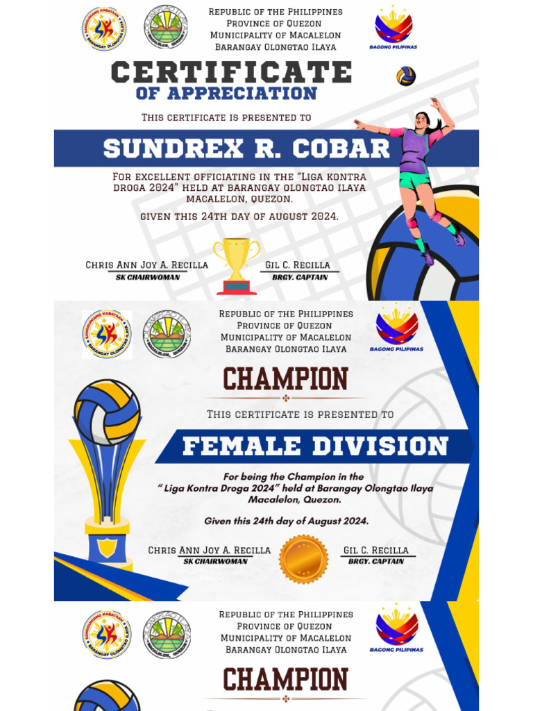 CERTIFICATE For VOLLEYBALL | PDF