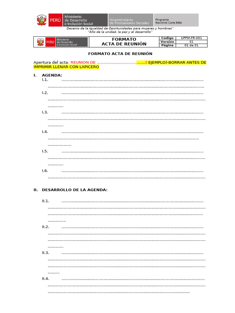 Acta de Reunión: Igualdad de Oportunidades | PDF | Ajedrez | Teoría del ...