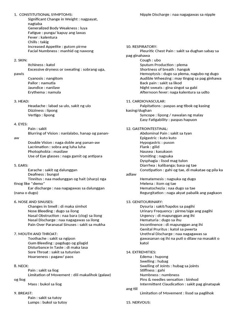 CONSTITUTIONAL-SYMPTOMS Bisaya | PDF