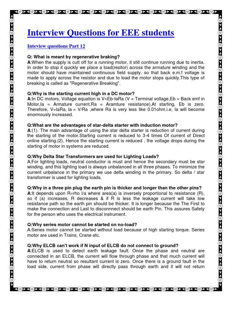 Interview Questions For Eee Students | PDF | Transformer | Electric Motor
