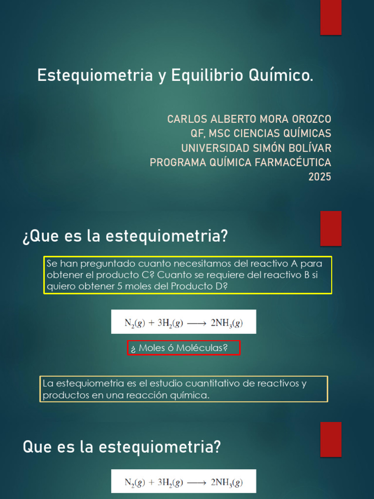 Estequiometria, Equilibrio Quimico | PDF | Ácido | Constante de disociación ácida
