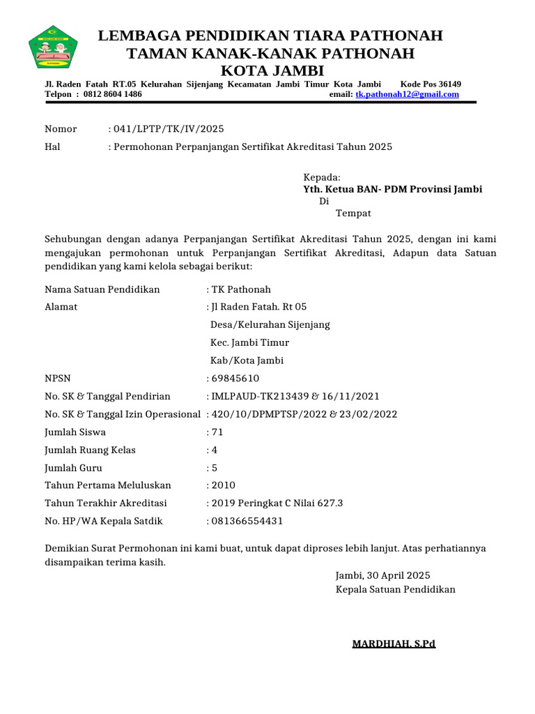 Format Permohonan Akreditasi 2025 | PDF