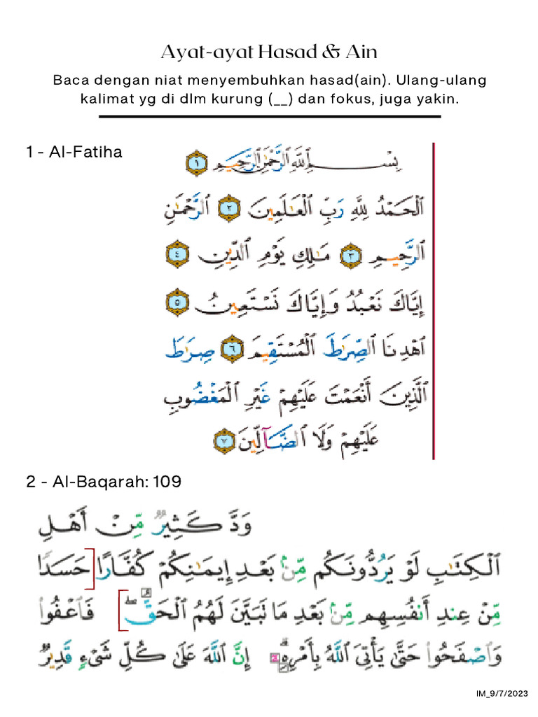 Ayat Penyembuhan Hasad dan Ain | PDF