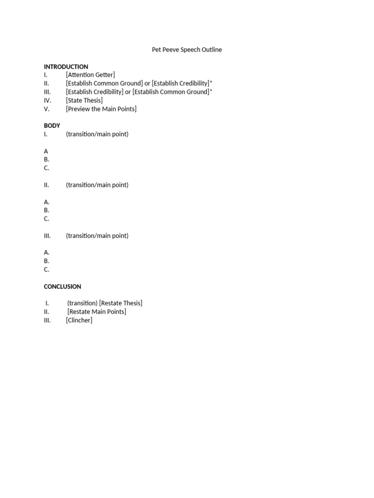 Pet Peeve Speech Outline Template | PDF
