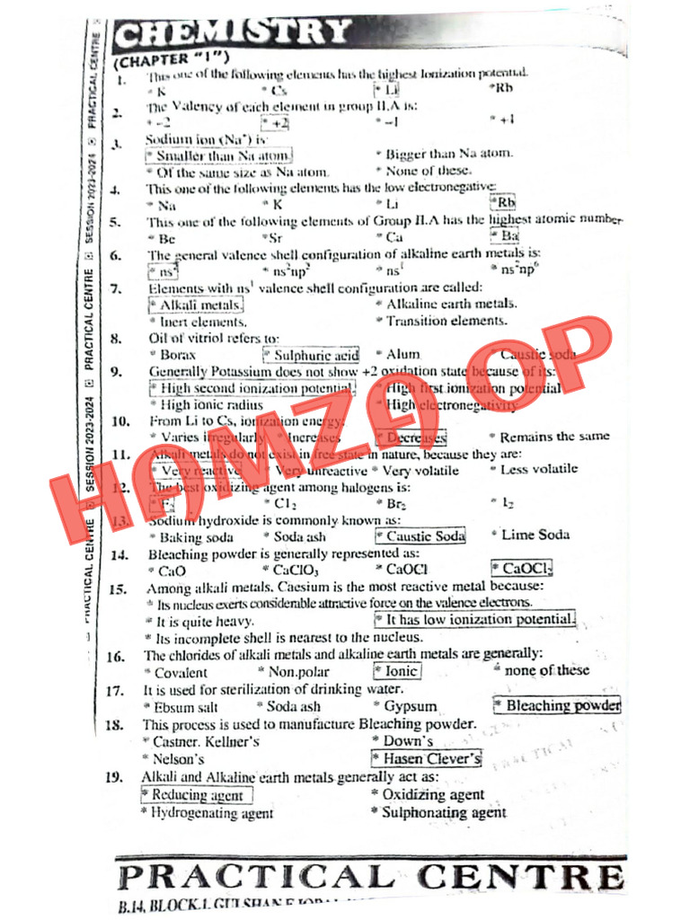 Xii Chemistry PC Solved MCQS 2025 | PDF