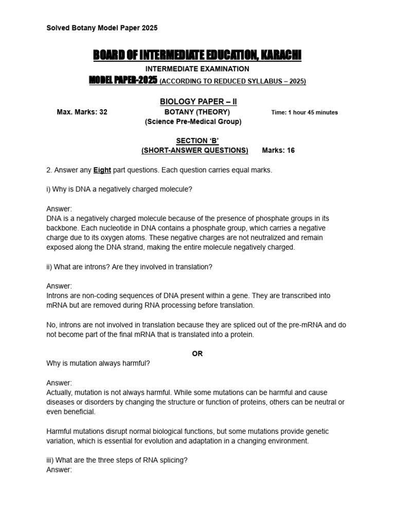 Botany II - Solved Model Paper 2025 | PDF | Polymerase Chain Reaction | Rna Splicing