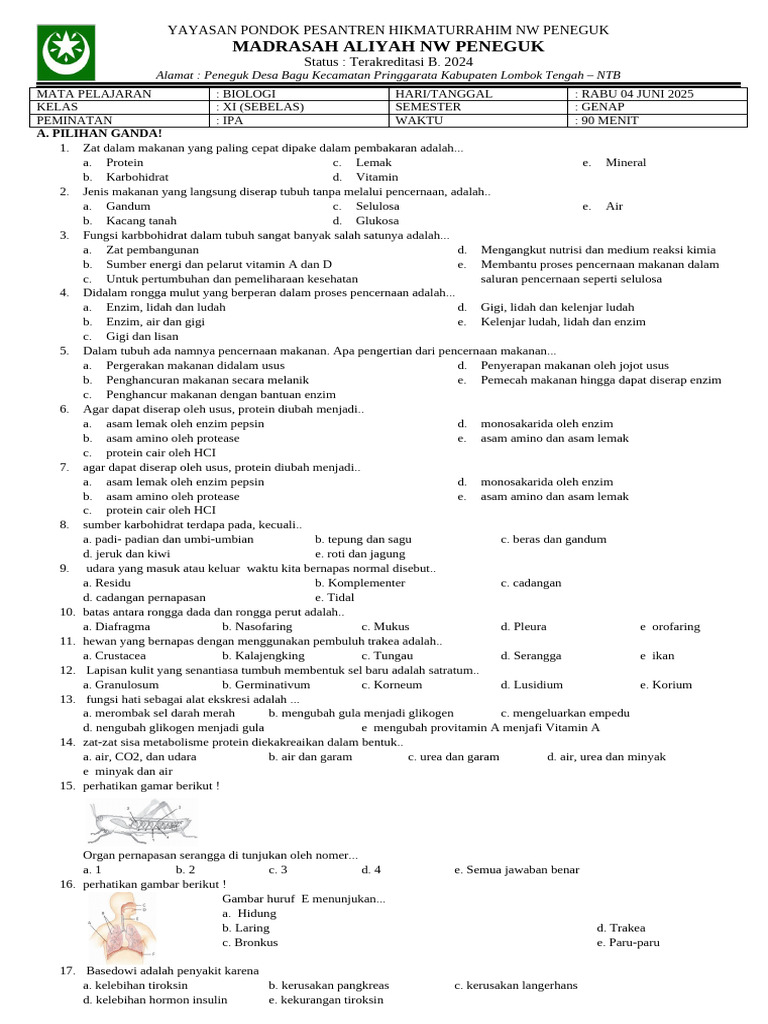 Pat Biologi Kelas 11 Ipa Genap 2025 | PDF
