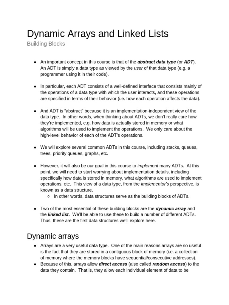 03 - Dynamic Arrays and Linked Lists | PDF | Data Type | Algorithms And Data Structures
