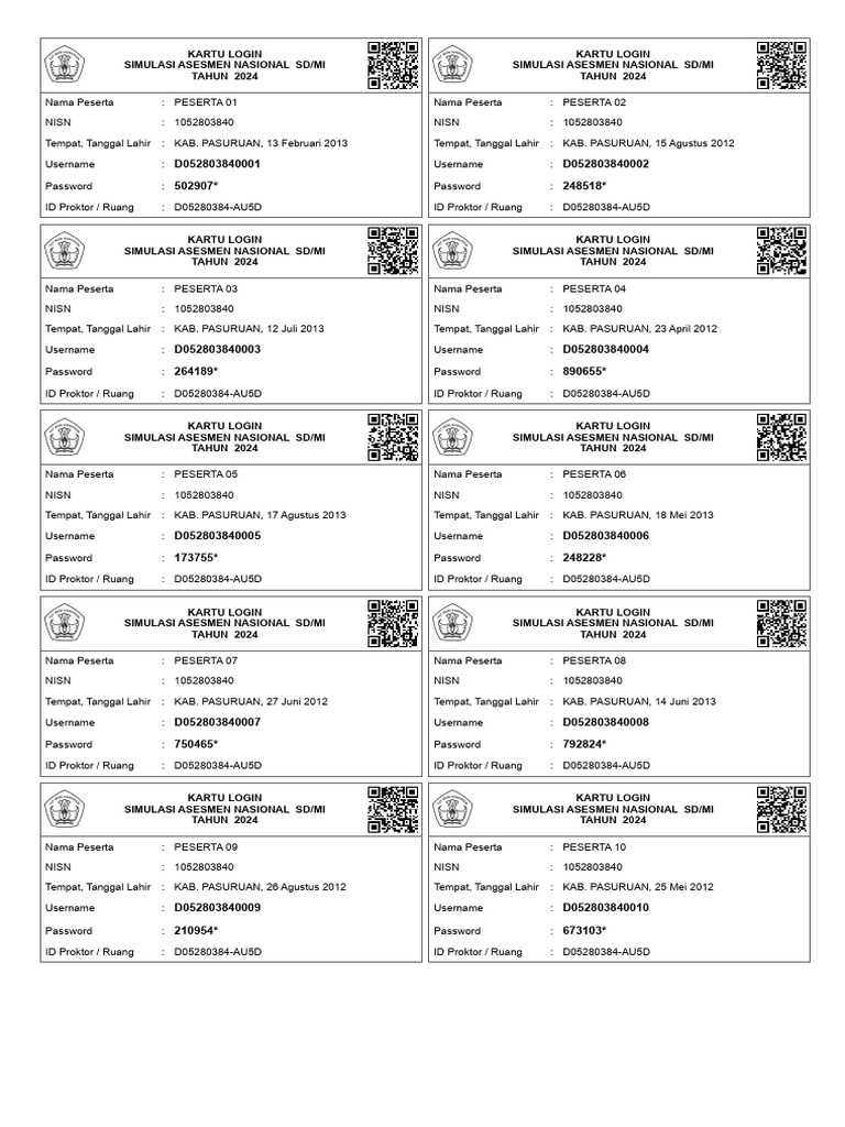 Kartu Login Simulasi | PDF