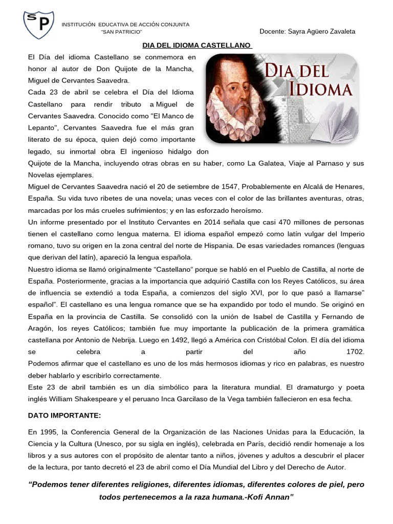 Día del Idioma Castellano: Celebración y Legado | PDF | Lengua española ...