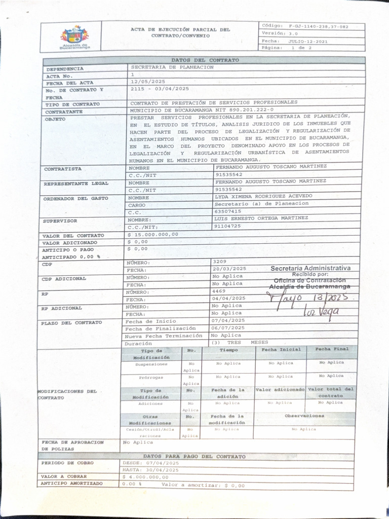 Cps 2115 - Acta de Ejecucion + Estampilla - Abril | PDF