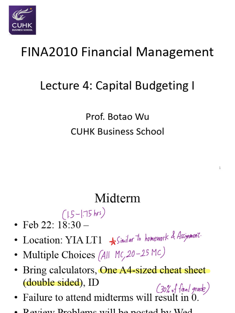 Lecture 4 - Cpaital Budgeting 1 | PDF | Net Present Value | Capital ...