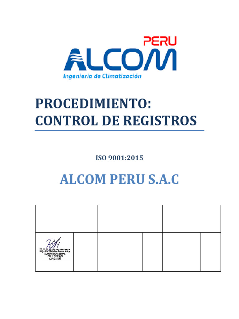 Procedimiento Control Registros ALCOM | PDF | Calidad (comercial) | Sistema de manejo de calidad