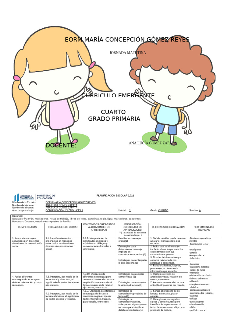 Planificación Escolar Cuarto Grado 2022 | PDF | Verbo | Adverbio