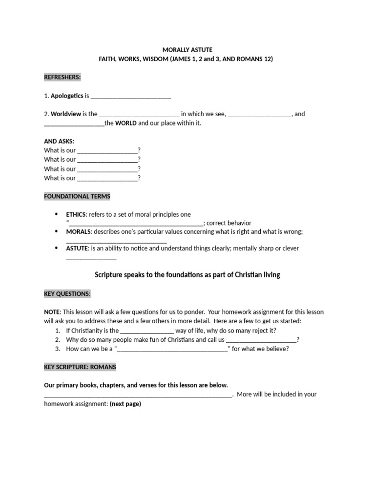 Apologetics MORALLY ASTUTE - Student Worksheet | PDF | Salvation | Faith