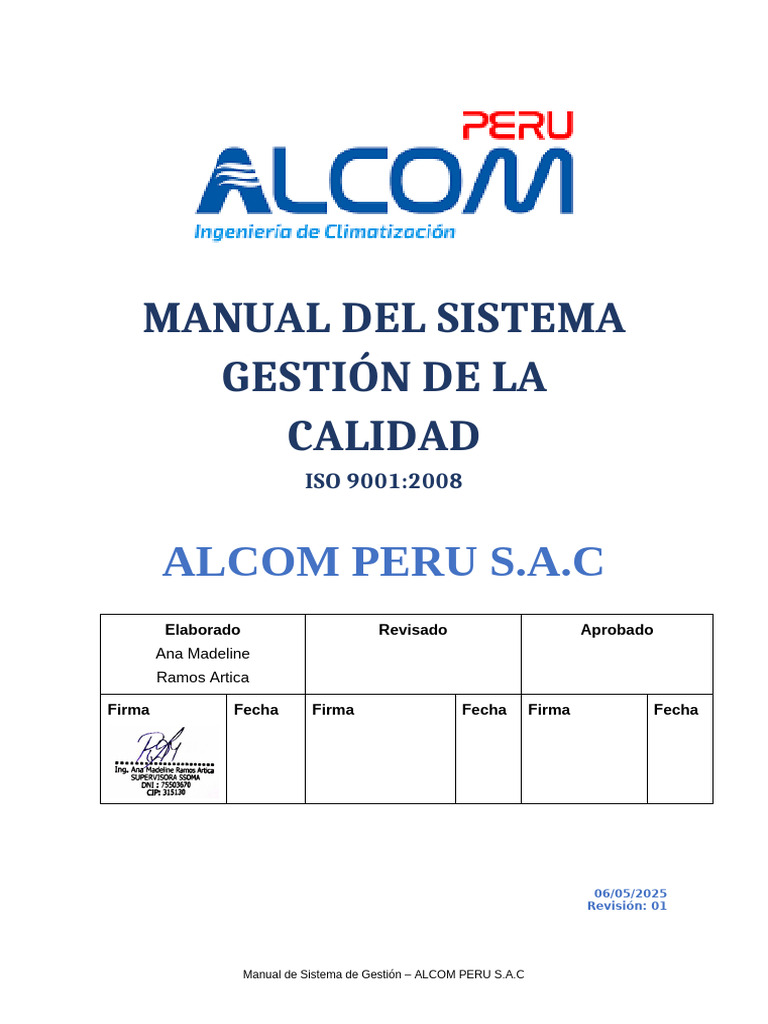 Manual-de-Calidad-ALCOM PERU | PDF | Calidad (comercial) | Sistema de manejo de calidad