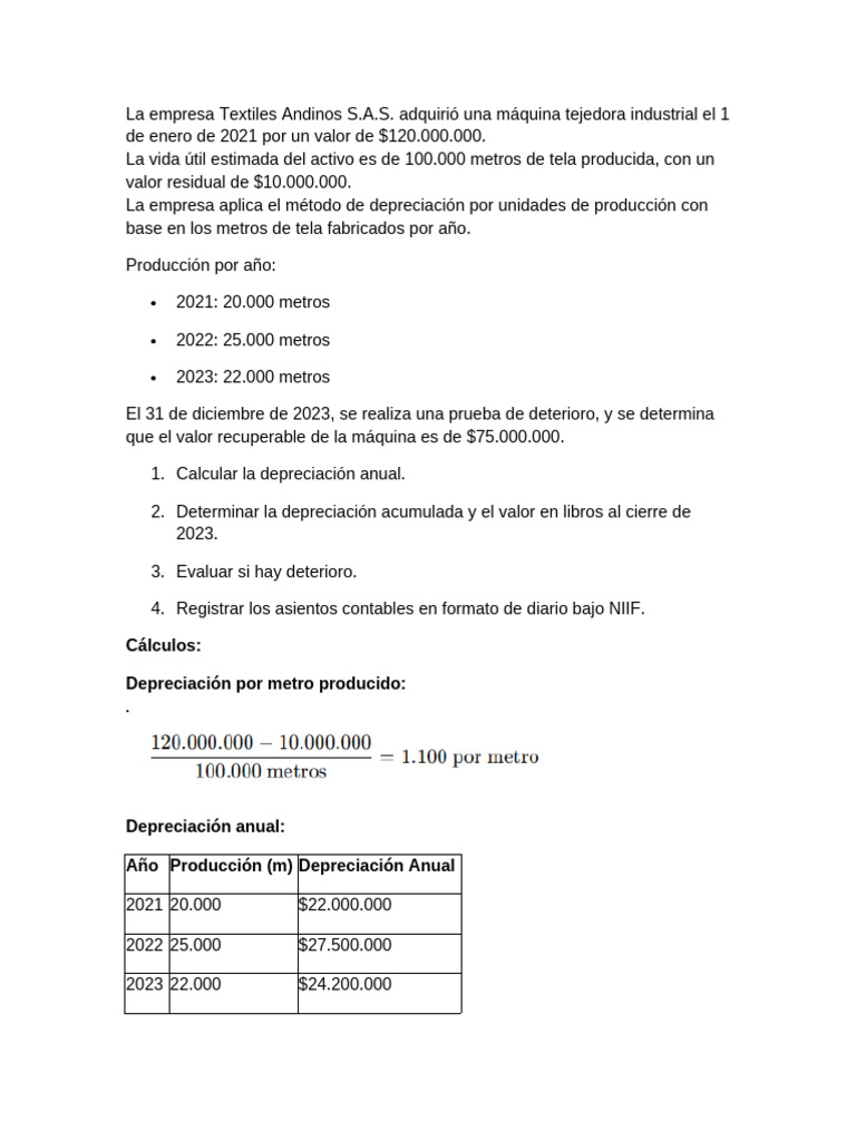 Ejercicio PPE Unidades Produccion Deterioro | PDF