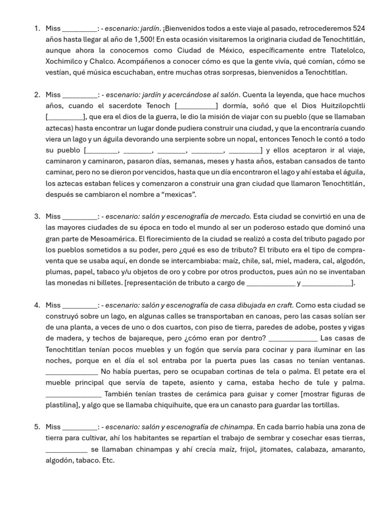 guión representación de tenochtitlán | PDF | Cultura de las Americas | azteca