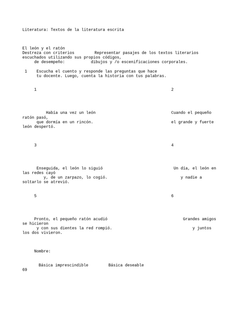 Fabula El Leon y El Raton | PDF