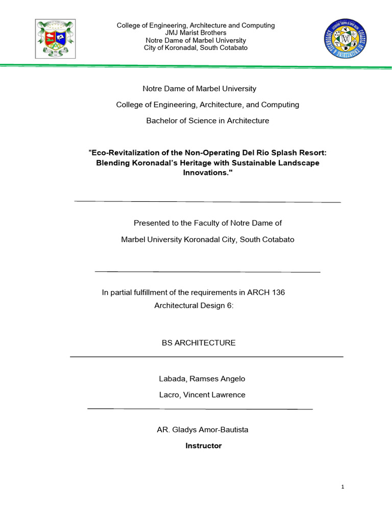 Eco-revitalization of the Non-Operating Del Rio splash resort: Blending Koronadal's Heritage ...