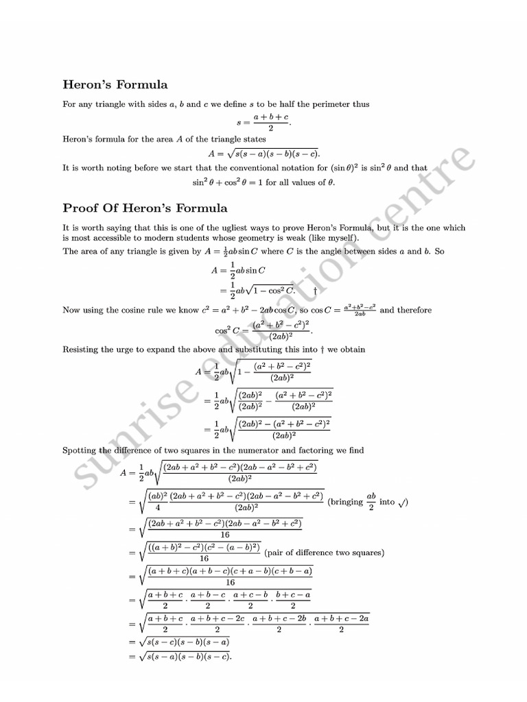 Proof of Herons Formula | PDF