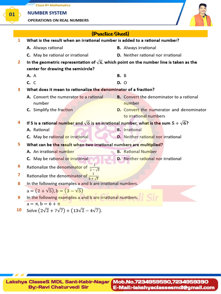 Class 9 Operations on Real Numbers | PDF