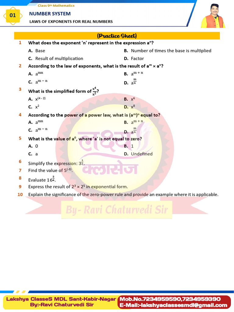 Laws of Exponents For Real Numbers | PDF