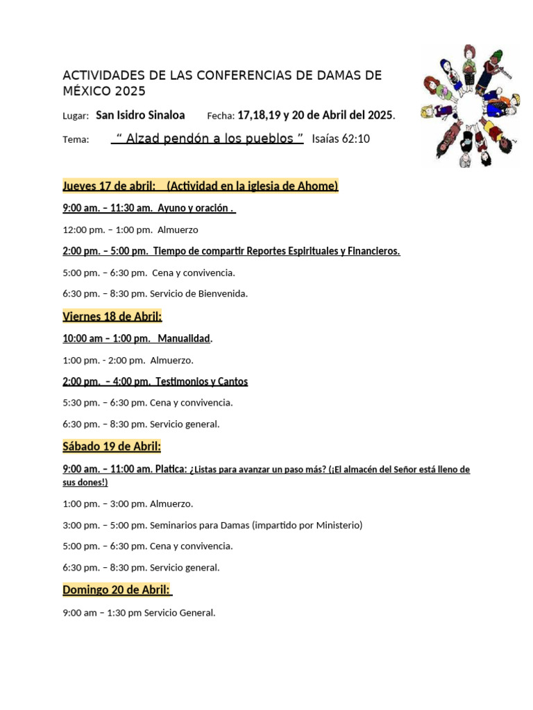 Actividades para Las Conferencias de Damas de Mexico 2025 | PDF