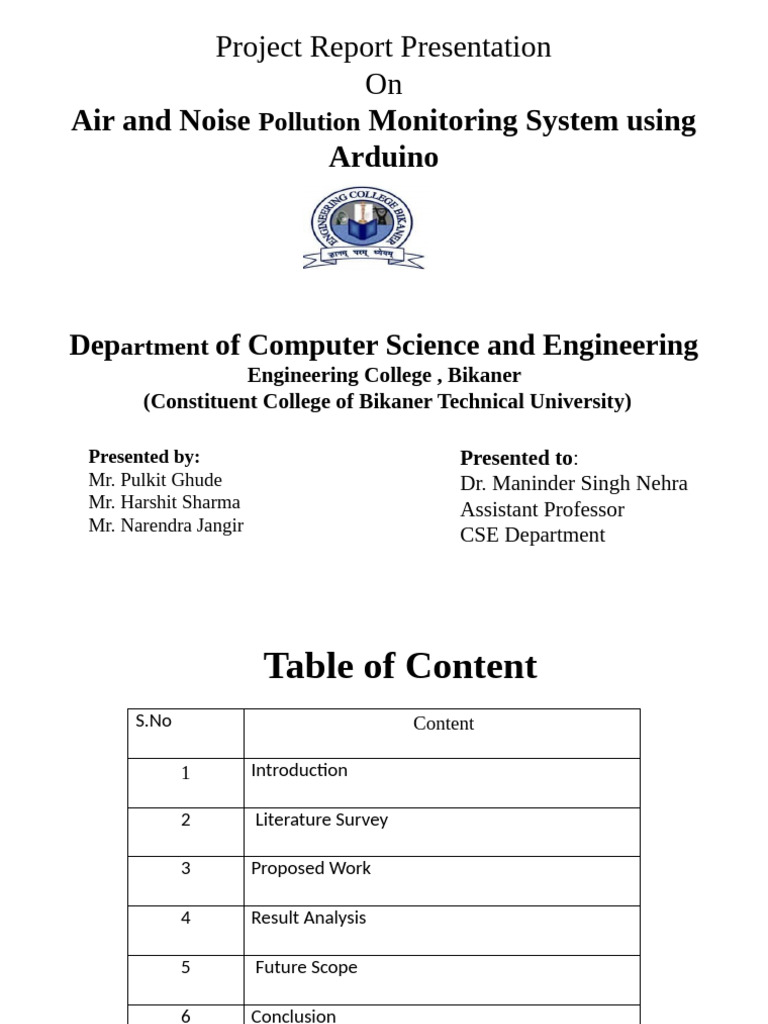 Air and Noise Pollution Arduino Seminar | PDF | Internet Of Things | Computing