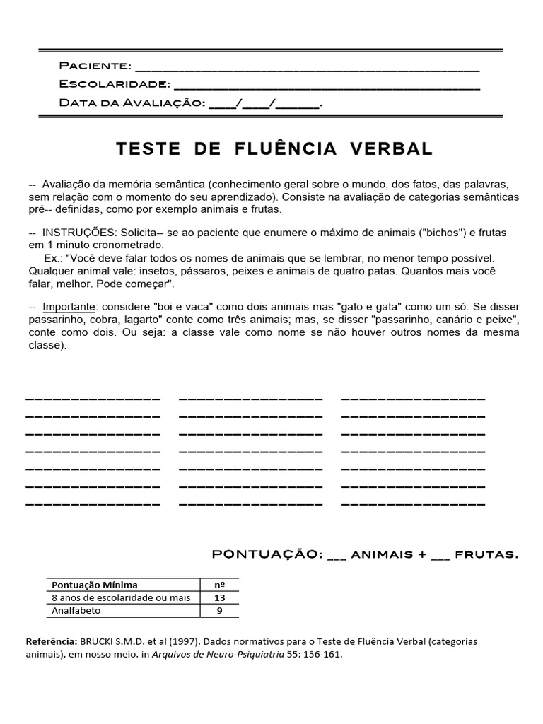 Teste de Fluencia Verbal | PDF