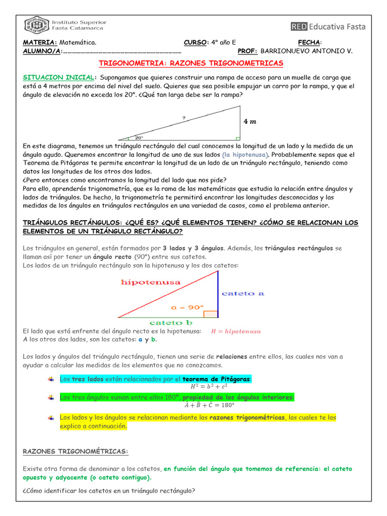 RAZONES TRIGONOMETRICAS-1 (Para Alumnos de 4to Año) | PDF | Funciones trigonométricas | Triángulo