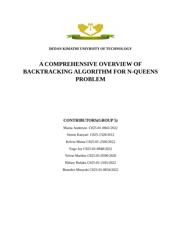 N Queens Backtracking Algorithm Report Pdf Computer Programming