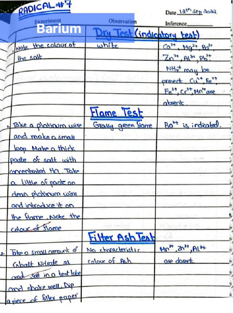 Barium cation.salt analysis 2nd year | PDF
