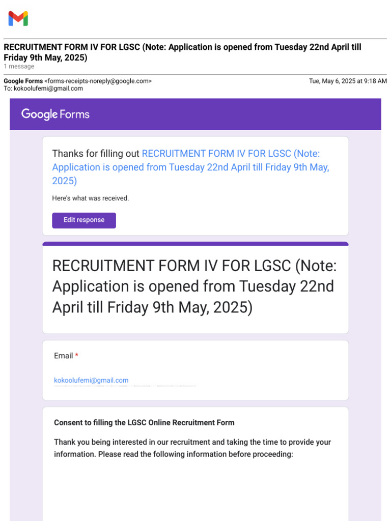Gmail - RECRUITMENT FORM IV FOR LGSC KOKO 2025) | PDF | Visual Impairment