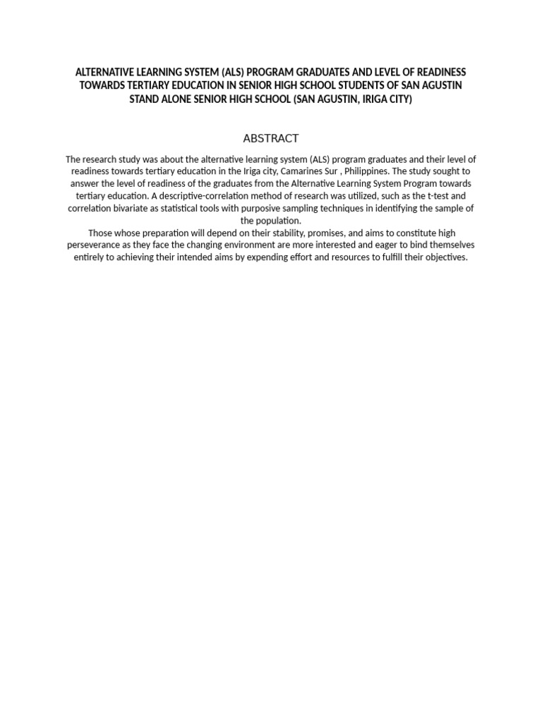 Alternative Learning System Research | PDF