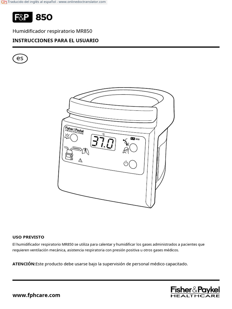 FP 850 Respiratory Humidifier User Instructions Ui 618369.en - Es | PDF ...