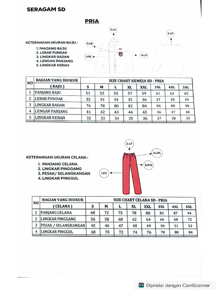 Ukuran Baju Siswa | PDF