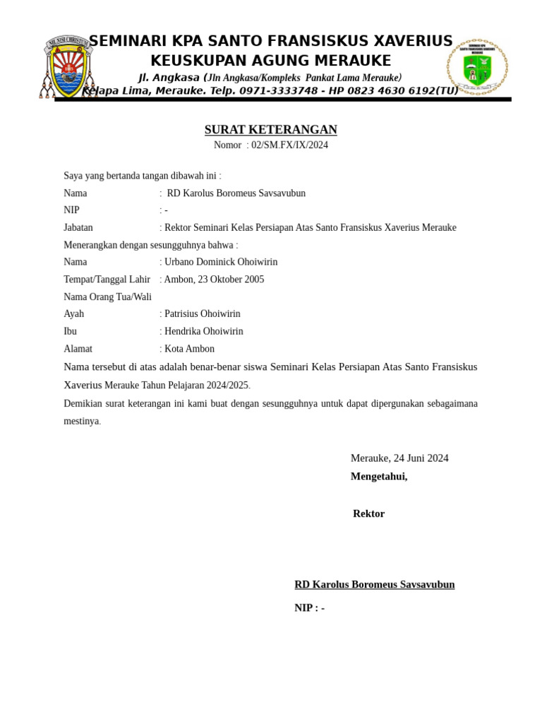 SURAT KETERANGAN MENYATAKAN SISWA TERSEBUT BENAR-BENAR SISWA KPA | PDF