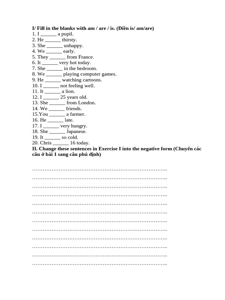 Fill in the Blanks: Am/Are/Is Exercises | PDF