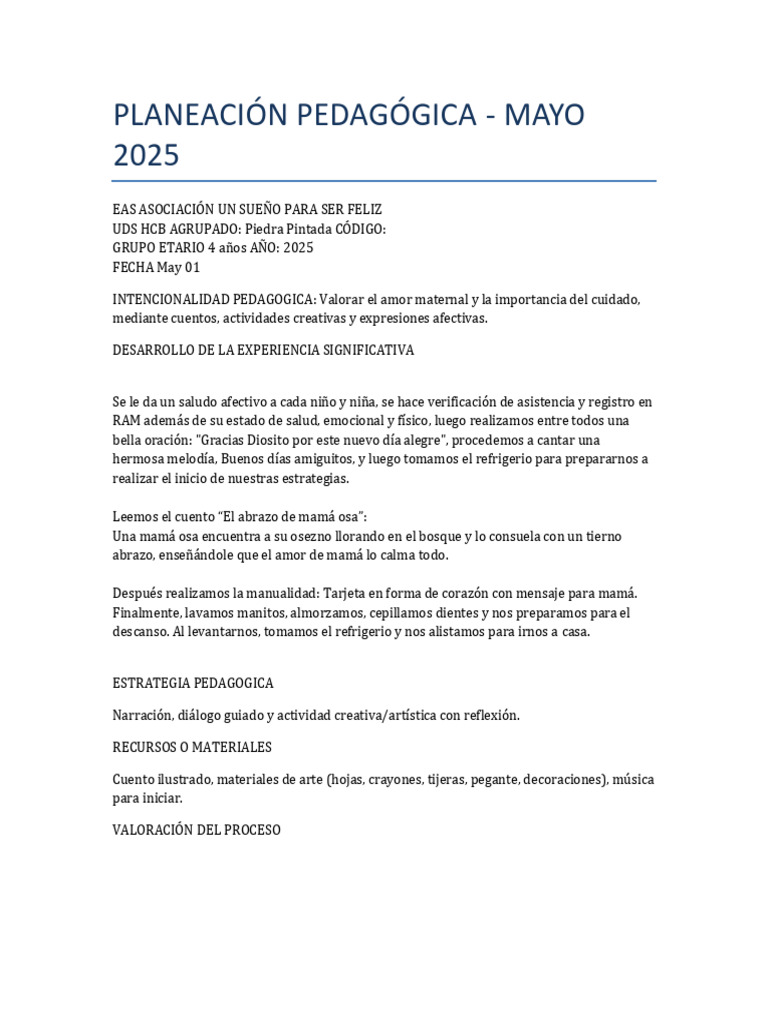 Planeacion Pedagogica Mayo 2025 Ilustrada | PDF | Aprendizaje | Amor