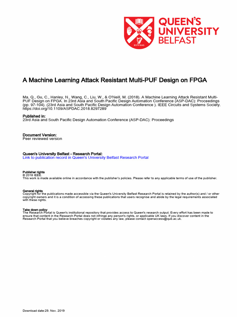 (Gu - 2019) A Machine Learning Attack Resistant Multi-PUF Design On FPGA | PDF | Computer ...