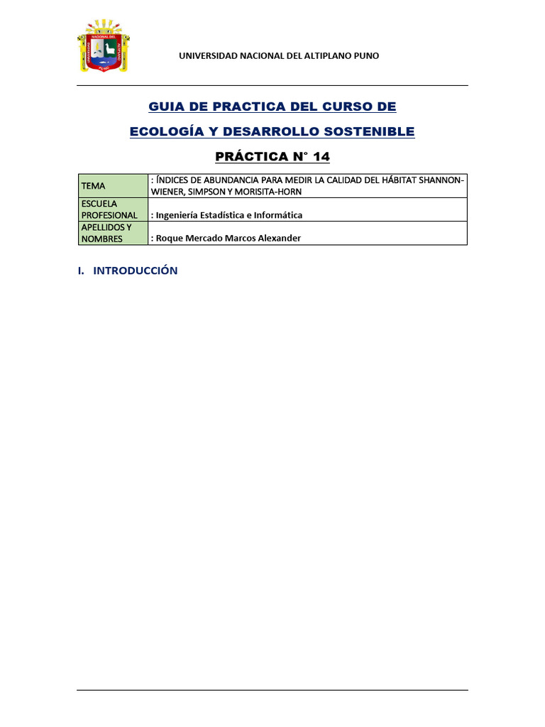 PRÁCTICA 14 INDICES DE ABUNDANCIA-Nuevo | PDF | Especies | Biodiversidad