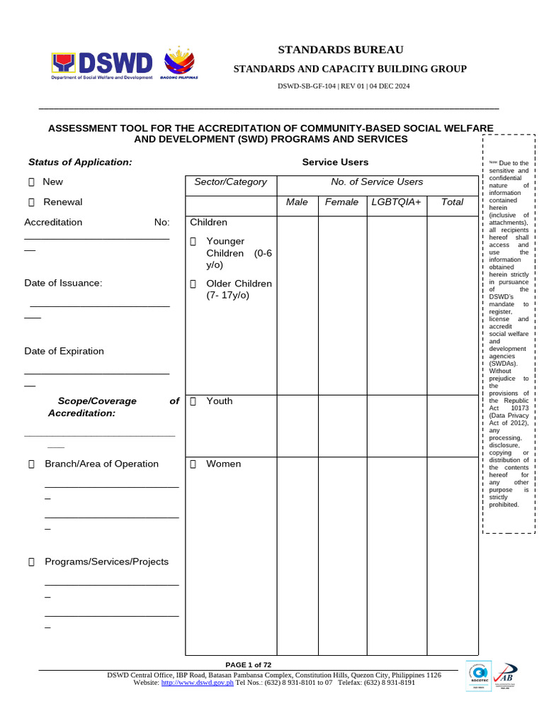 DSWD-SB-GF-104_REV-01-Assessment-Tool-for-the-Accreditation-of-Community-Based-Social-Welfare ...