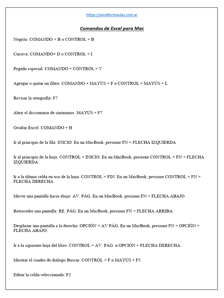 Comandos de Excel para Mac | PDF