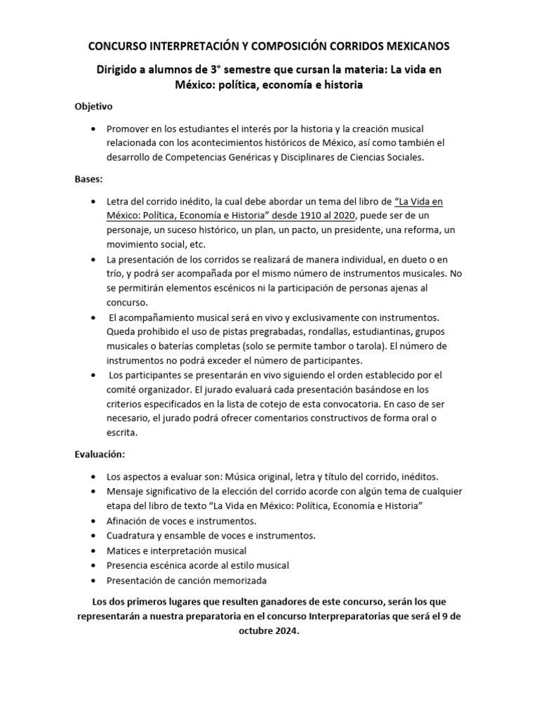 Concurso Corridos 2024 | PDF